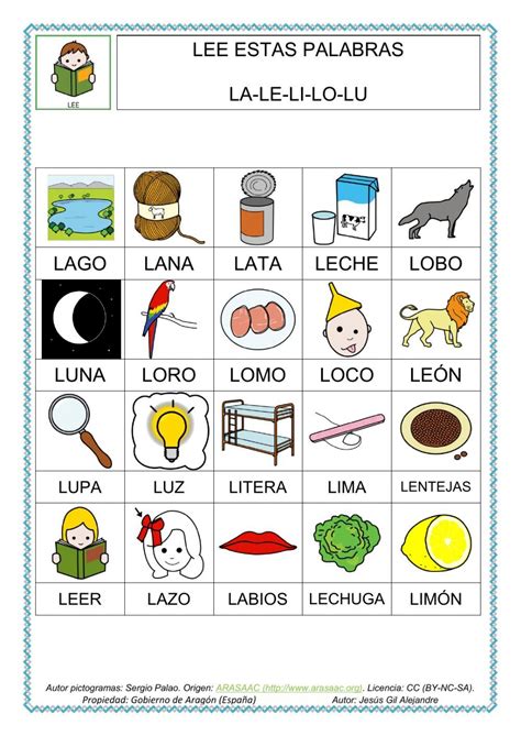 Palabras Con La Le Li Lo Lu Con Dibujos Arasaac On Twitter Images And