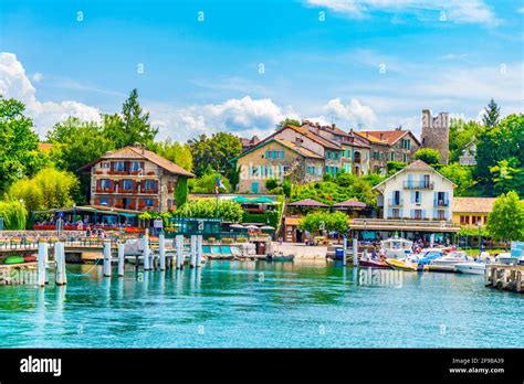 Yvoire France July 21 2017 Cityscape Of French City Yvoire Viewed