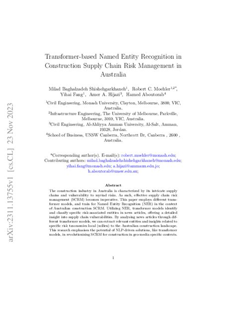 Pdf Transformer Based Named Entity Recognition In Construction Supply Chain Risk Management In
