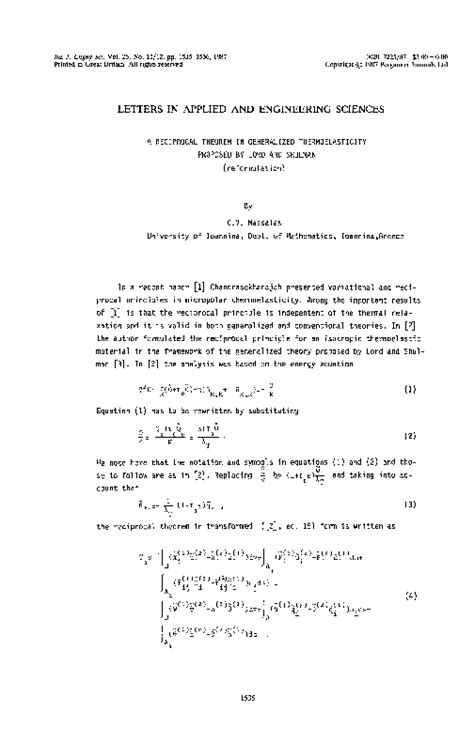 Pdf A Reciprocal Theorem In Generalized Thermoelasticity Proposed By Lord And Shulman