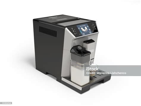 그림자가 있는 흰색 배경에 있는 전문 터치스크린 슈퍼 자동 커피 머신의 3d 그림 0명에 대한 스톡 사진 및 기타 이미지 0명 강철 금속 Istock