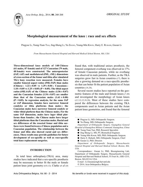 PDF Morphological Measurement Of The Knee Race And Sex Effects