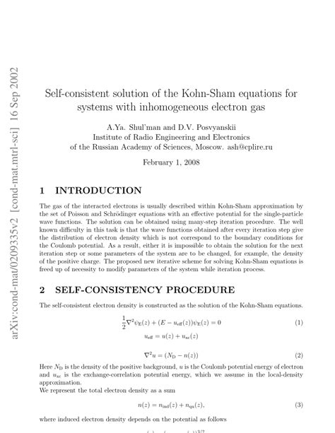 Pdf Self Consistent Solution Of The Kohn Sham Equations For Systems