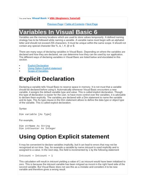 6 Visual Basic Vb Variables Pdf Variable Computer Science Data