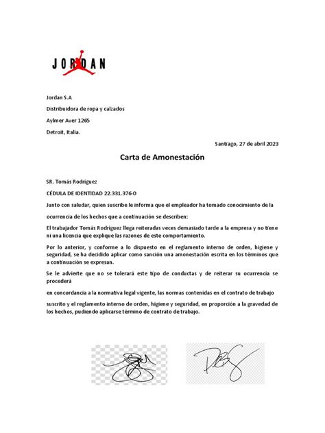 Carta De Amonestacion Bastian Navarrete Pdf