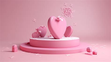 핑크 하트 조각 심장 모양과 눈송이 겨울 휴가 크리스마스 세인트 발렌타인 데이와 3d 새해 핑크 연단 고화질 사진 사진 배경 일러스트 및 사진 무료 다운로드 Pngtree