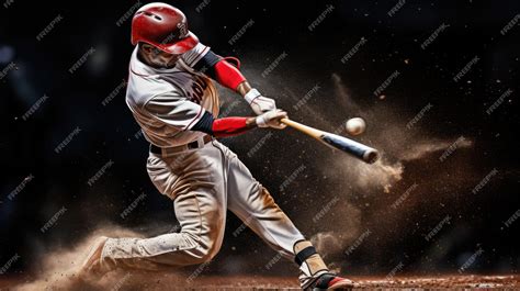 Premium Photo Professional Baseball Player Hit The Ball Hard