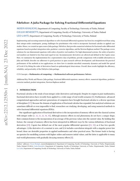 Pdf Fdesolver A Julia Package For Solving Fractional Differential Equations