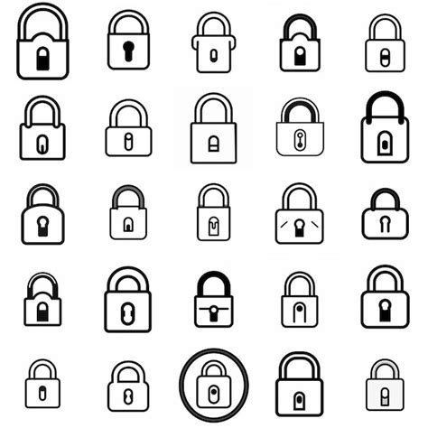 Набор значков блокировки черного контура для тем безопасности и конфиденциальности Премиум векторы