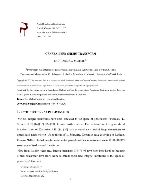 Pdf Generalized Shehu Transform