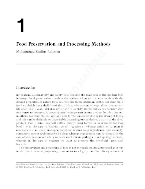 Pdf Food Preservation And Processing Methods
