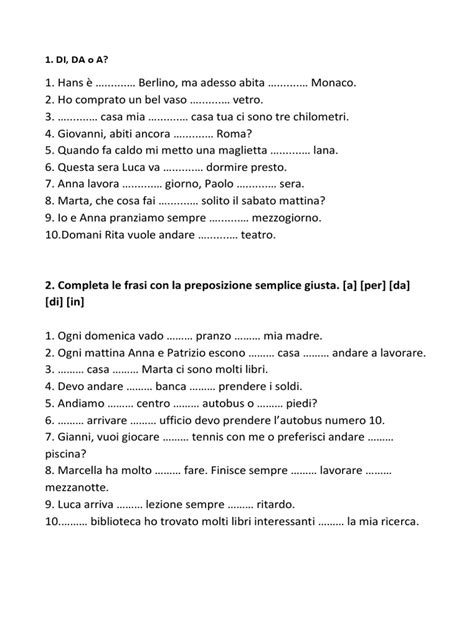 Ita M 10 Esercizi Preposizioni Semplici Pdf