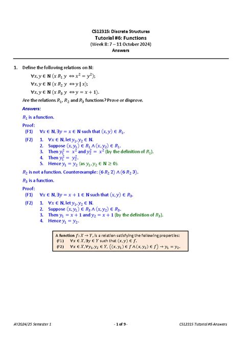 Tut06ans Post Tut 6 Cs1231s Discrete Structures Tutorial 6 Functions Week 8 7 11