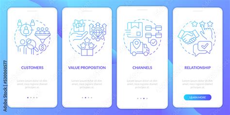Business Model Canvas Blue Gradient Onboarding Mobile App Screen Management Walkthrough 4 Steps