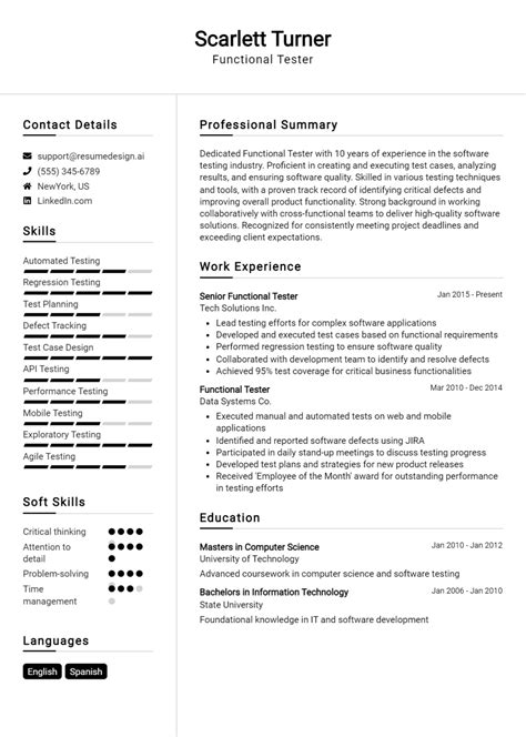 24 Software Tester Resume Examples And Templates For 2025 Resumedesign Ai