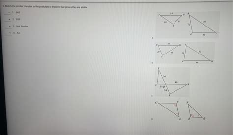 Solved 3 Match The Similar Triangles To The Postulate Or Theorem That Proves They Are Similar