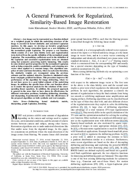 Pdf A General Framework For Regularized Similarity Based Image Restoration