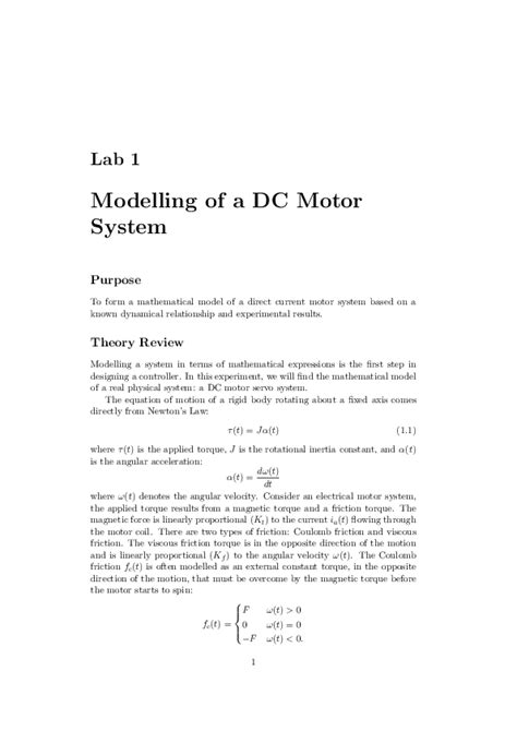 Pdf Modelling Of A Dc Motor System