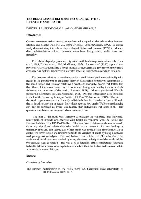 Pdf The Relationships Between Physical Activity Lifestyle And Health