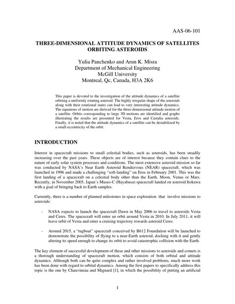 Pdf Attitude Dynamics Of Satellites Orbiting An Asteroid