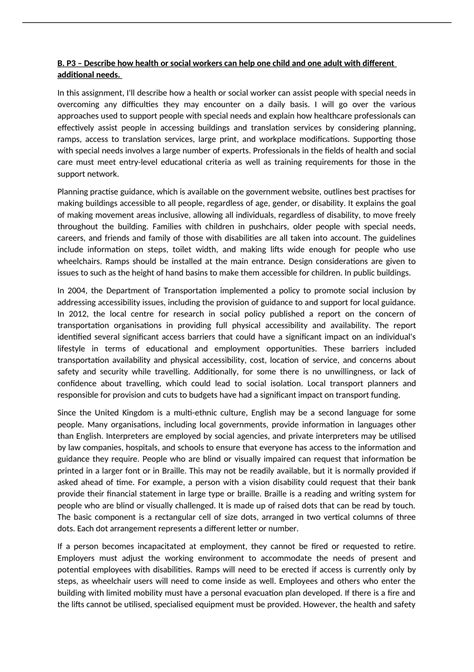 Unit 12 Supporting With Additional Needs Learning Aim B Stuvia Uk