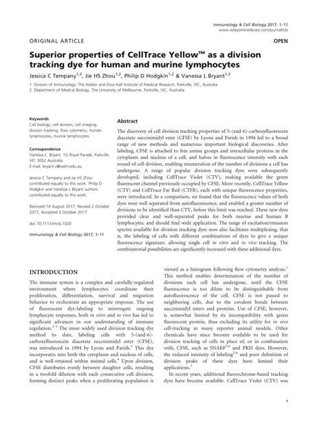 Pdf Superior Properties Of Celltrace Yellow™ As A Division Tracking