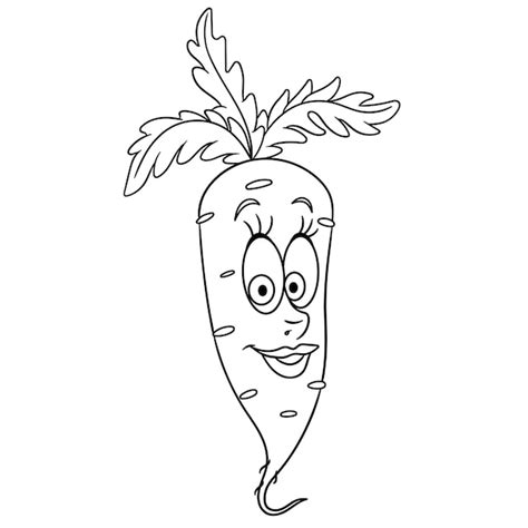 귀여운 당근 만화 재미 있는 음식 이모티콘 얼굴입니다 어린이 색칠 공부 페이지 프리미엄 벡터