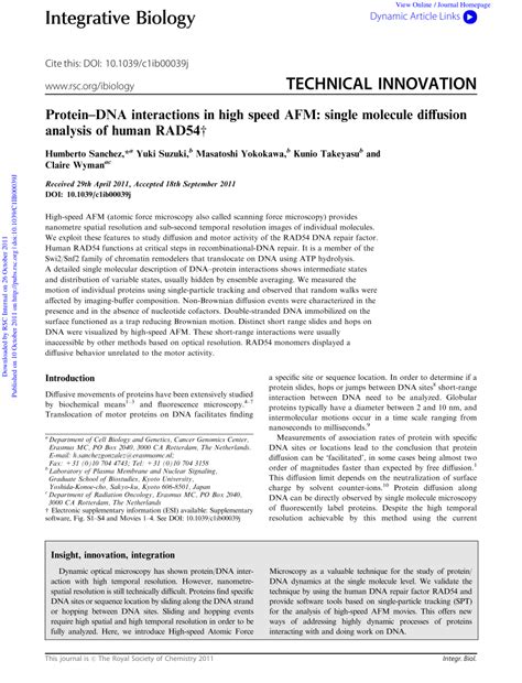 Pdf Protein Dna Interactions In High Speed Afm Single Molecule