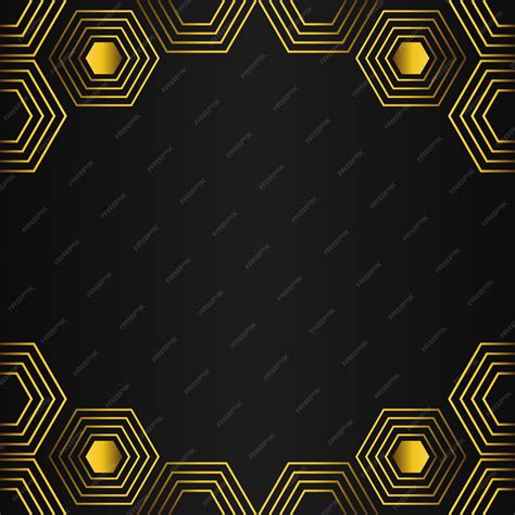 검은색 배경에 황금색 육각형 프레임 디자인 프리미엄 벡터