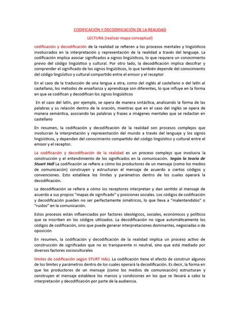 Lectura CodificaciÓn Y DecodificaciÓn De La Realidad Descargar Gratis