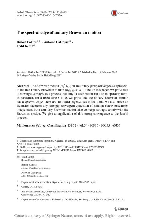 The Spectral Edge Of Unitary Brownian Motion Request Pdf