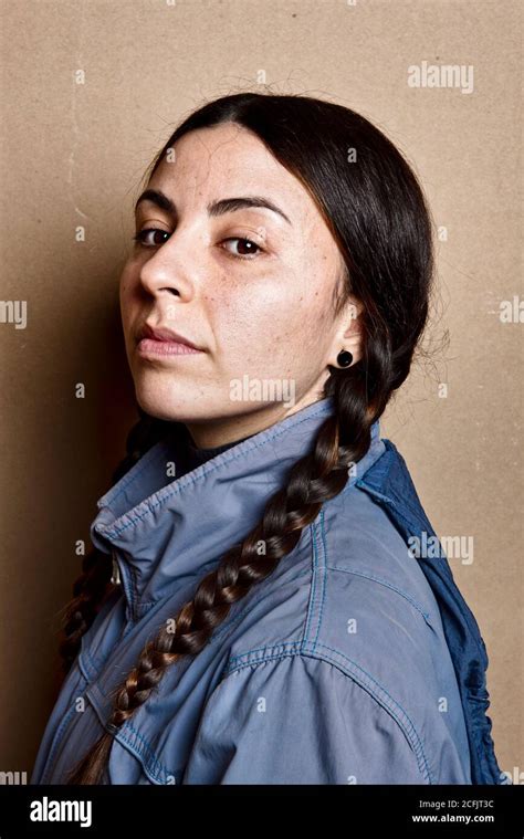 Girl Without Make Up And Blue Jacket With The Same Hairstyle As Greta