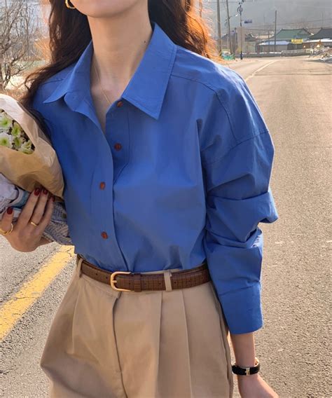 오버핏 파란색 셔츠 바스락 코발트블루 셔츠 남방