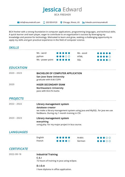 Bca Fresher Resume Example In 2025 Resumekraft