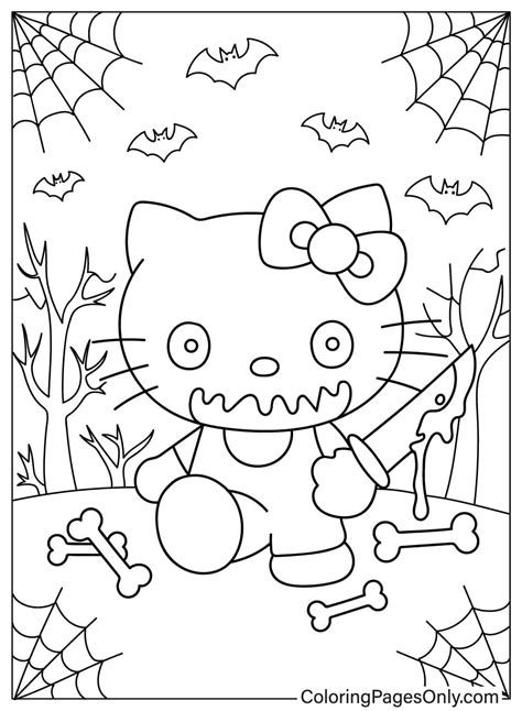 Hello Pages Evil Kitty Coloring Color Halloween Drawing Clipart