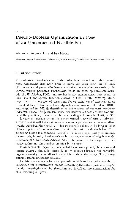 Pdf Pseudo Boolean Optimization In Case Of An Unconnected Feasible Set