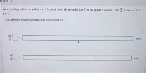 [solved] An Expanding Sphere Has Radius R 0 4 T Mathrm