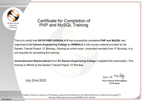 Gayathiri Varsha On Linkedin Course Completion Course Php And Mysql