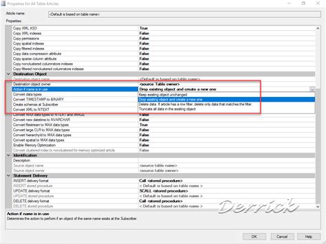 德瑞克：sql server 學習筆記 [performance tuning][replication]：採用「卸除現有物件並建立新物件
