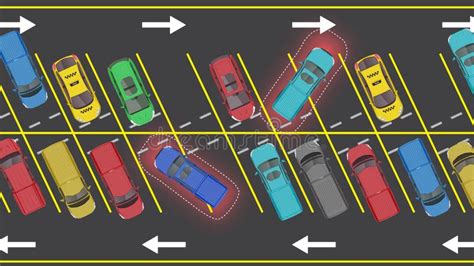 Top View Flat Car Vehicle With Bad Driving Behavior Parking In Parking