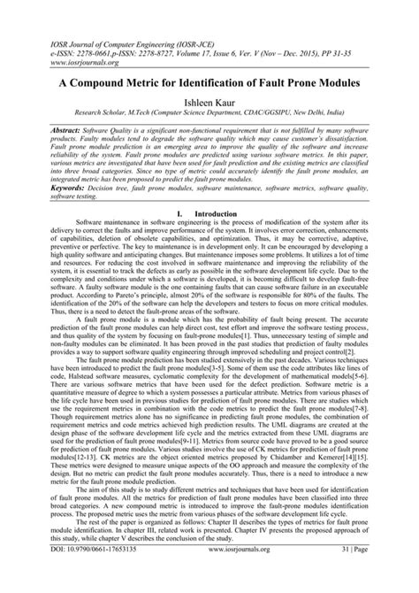 A Compound Metric For Identification Of Fault Prone Modules Pdf