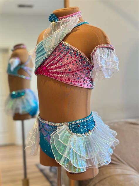 Dance Costume Mermaid Blue And Pink Rhinestoned Two Piece Jazz Musical
