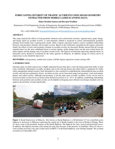 Pdf Forecasting Severity Of Traffic Accidents Using Road Geometry Extracted From Mobile Laser