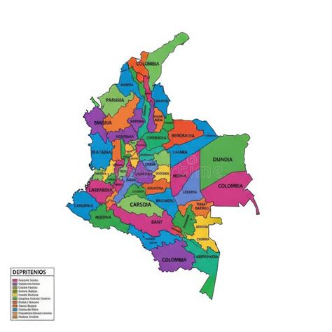 Map Of Colombia With Departments And Regions Highlighted Stock