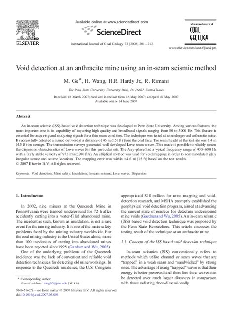 Pdf Void Detection At An Anthracite Mine Using An In Seam Seismic Method