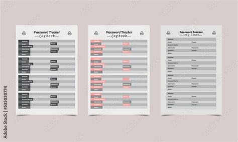 Password Tracker Logbook KDP Interior Design Printable Logbook Stock Vector Adobe Stock