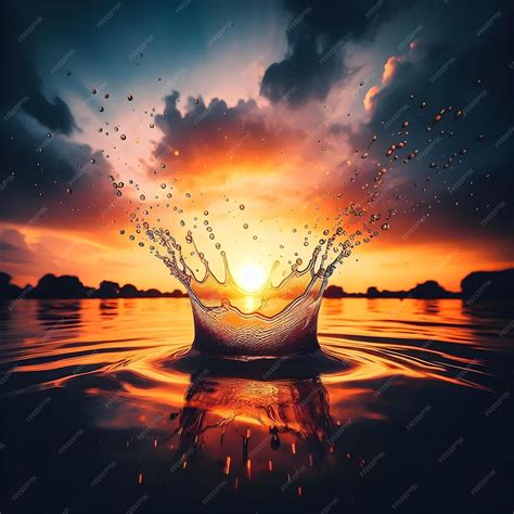 Sunset Splash A Dynamic Water Collision Background Premium Ai Generated Image