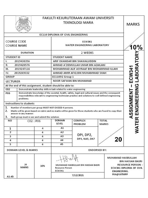 Assignment Ecw341 Group 1 Ec1105g Pdf