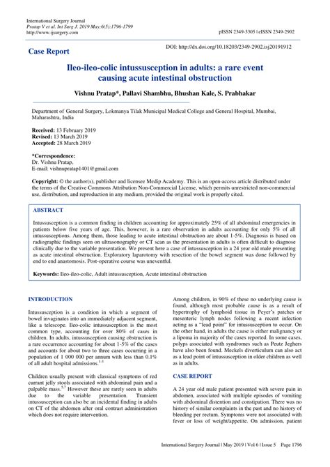 PDF Ileo Ileo Colic Intussusception In Adults A Rare Event Causing Acute Intestinal Obstruction