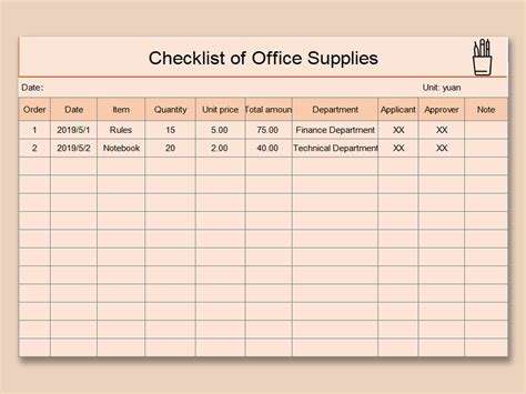 Supply List Template Excel